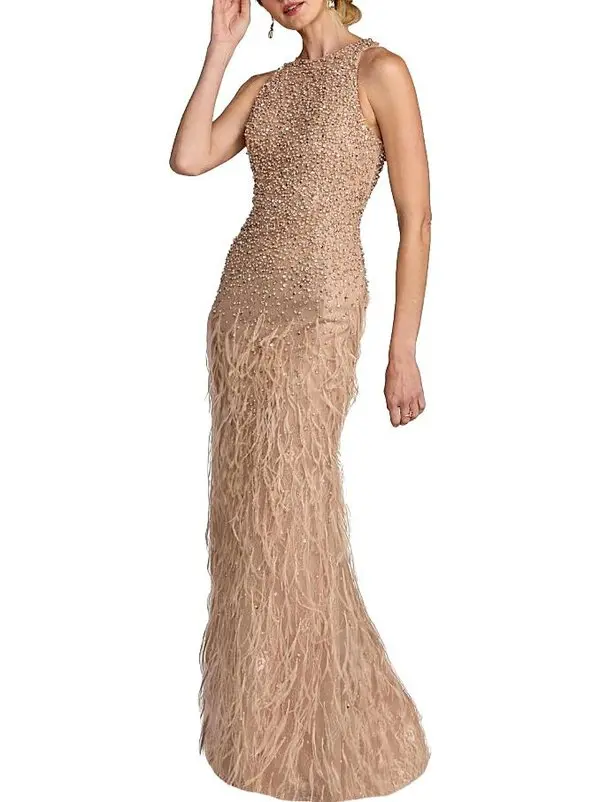 Mac Duggal Sleeveless Embellished Lace Gown - Porcelain