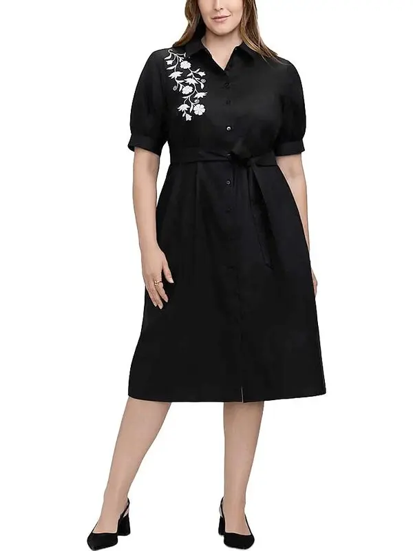 Foxcroft Esther Embroidered Shirt Dress - Black/white