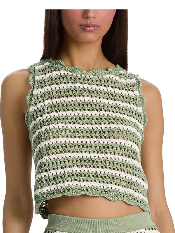 Alice + Olivia Amity Pointelle Knit Tank - Sage/soft White