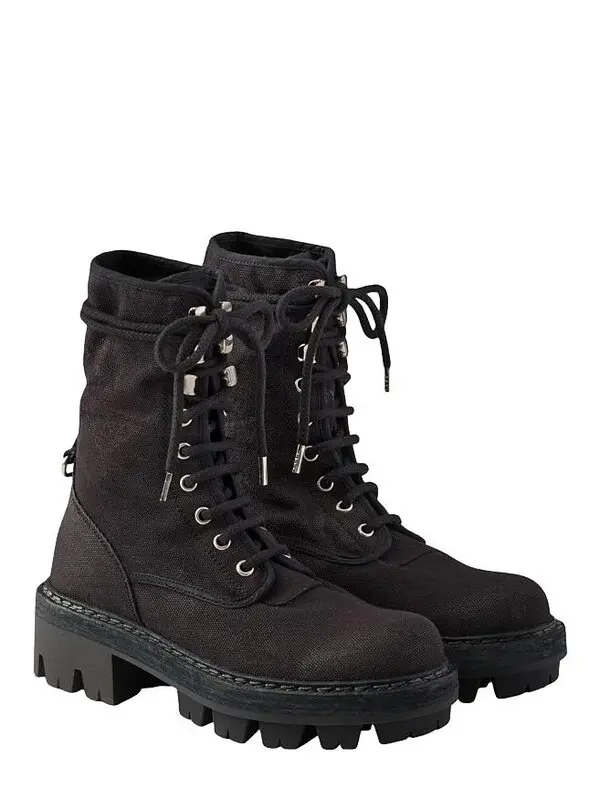 Prada Canvas Lace-up Ankle Boots - Black