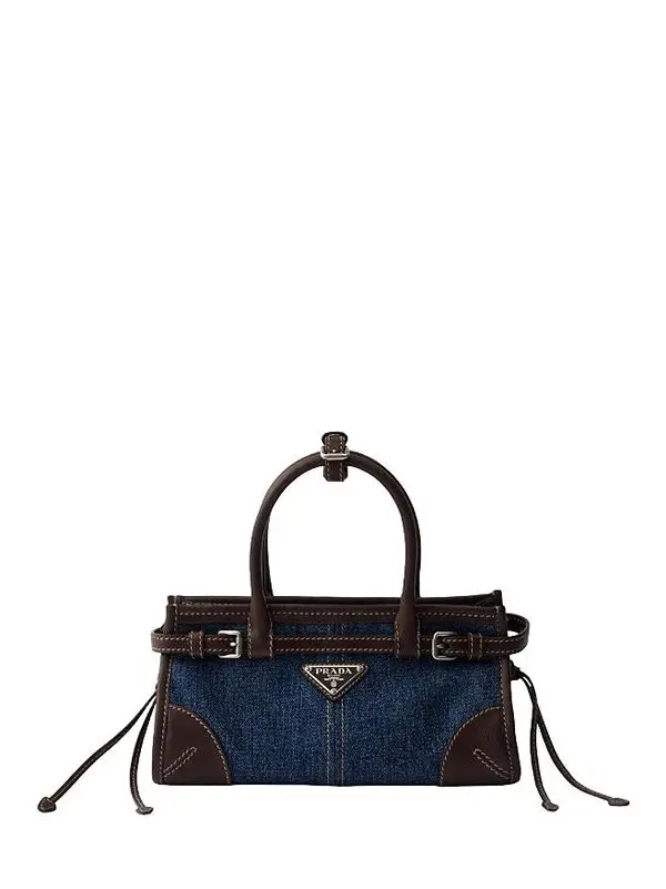 Prada Small Denim And Leather Handbag - Blue