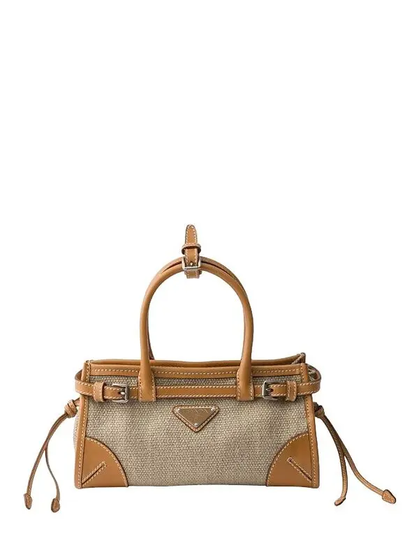 Prada Small Linen And Leather Handbag - Neutral