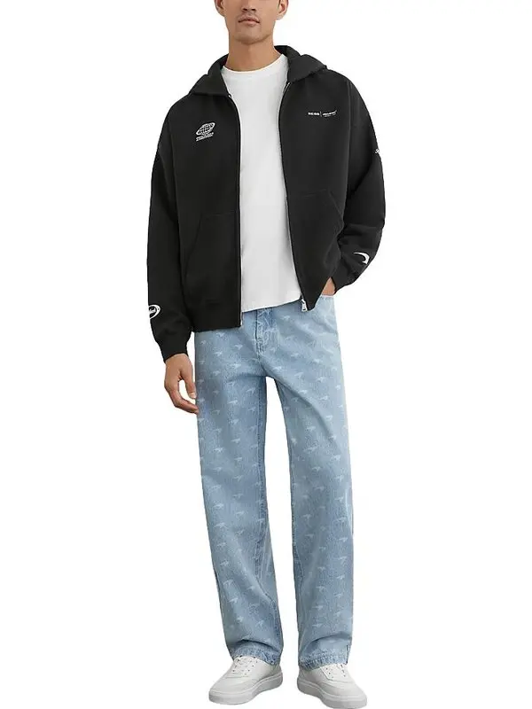 REISS Motorsport Zip Through Logo Sweatshirt - Washed Black