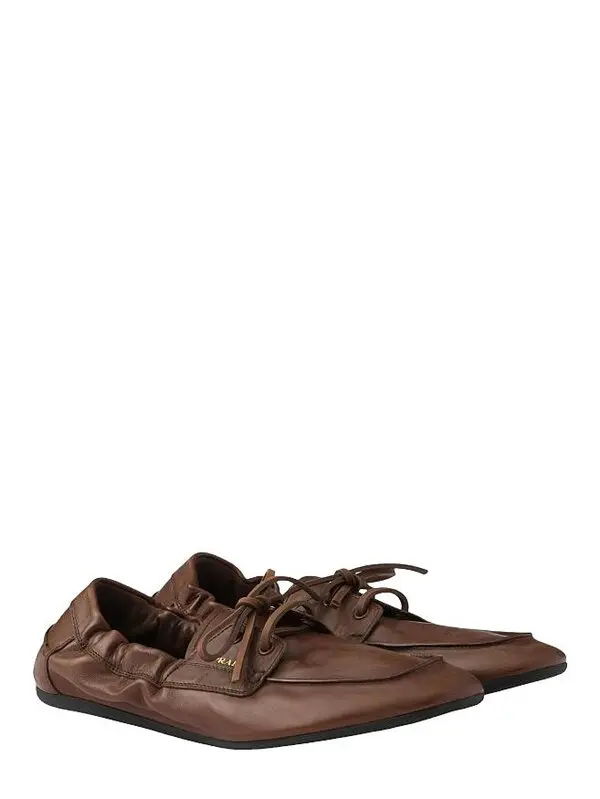 Prada Shuffle Antiqued Leather Boat Shoes - Brown