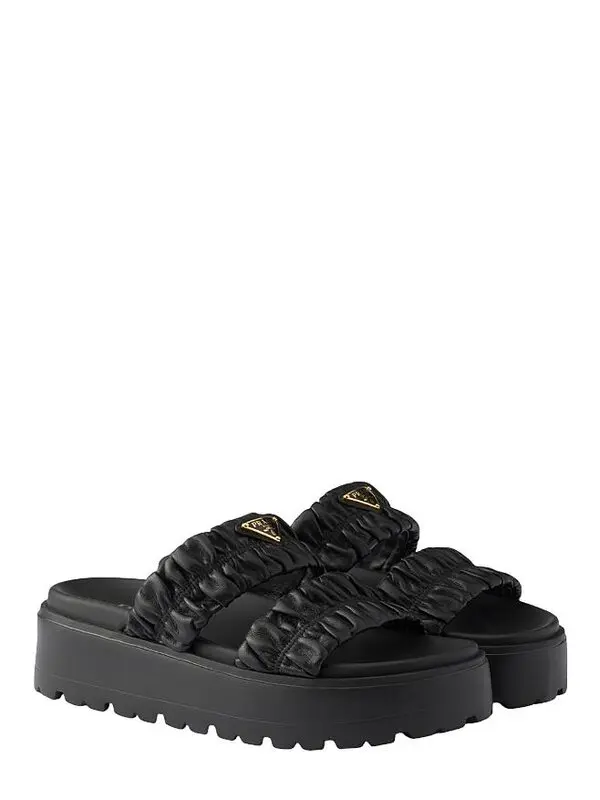 Prada Matelassé Nappa Leather Flatform Slides - Black