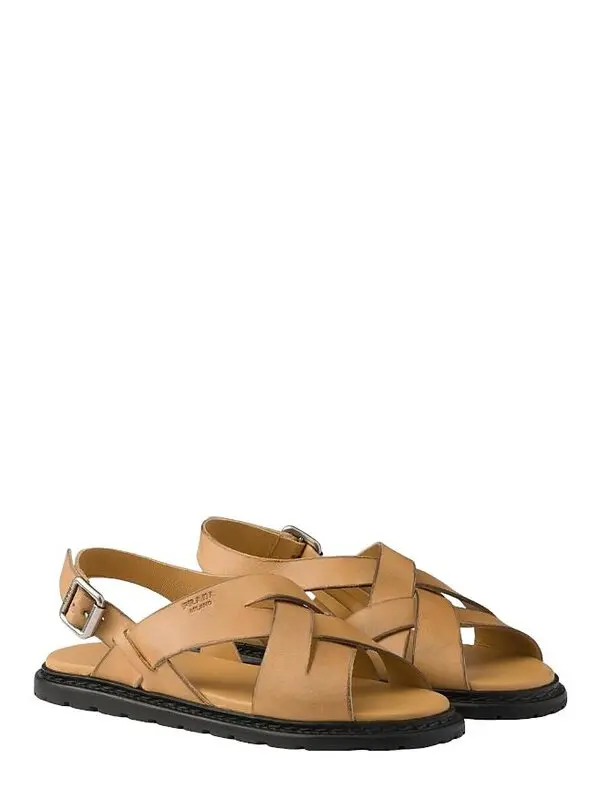 Prada Antiqued Leather Sandals - Brown