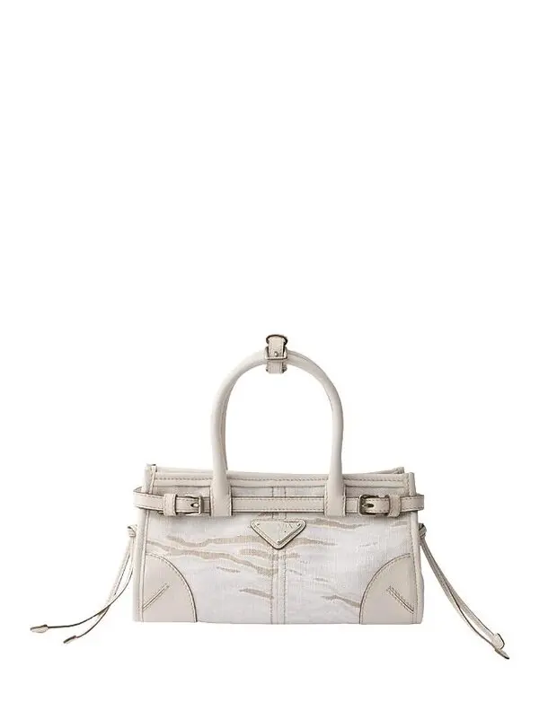 Prada Printed Linen And Leather Handbag - White
