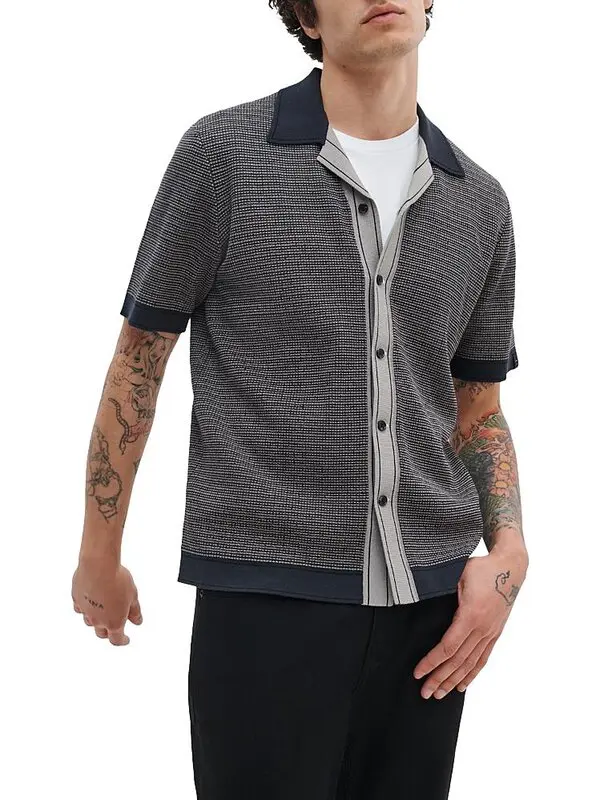 Rag & Bone Harvey Blocked Camp Collar Shirt - Navy