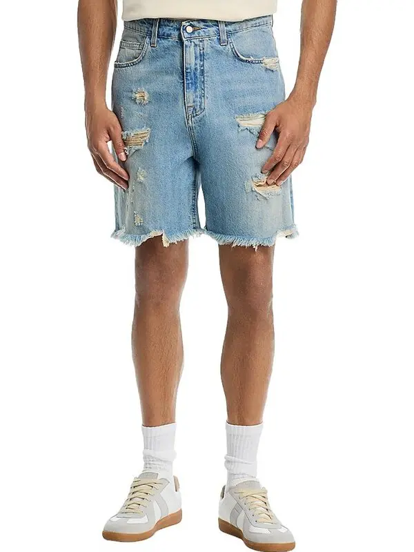 BARROW Slim Fit 6.5" Frayed Denim Shorts - Blue Denim