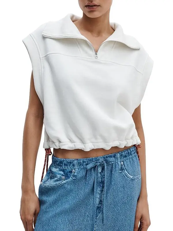 Rag & Bone Vintage Terry Half Zip Muscle Shirt - Cream