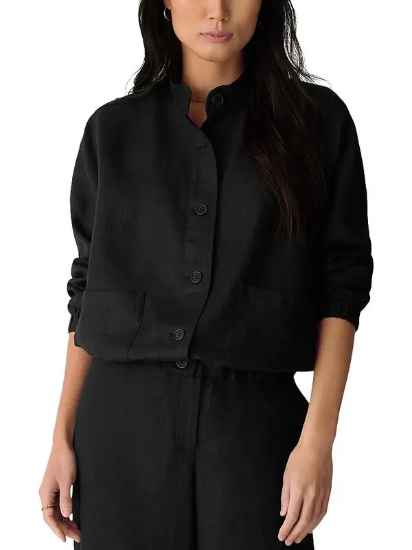 Eileen Fisher Stand Collar Linen Jacket - Black