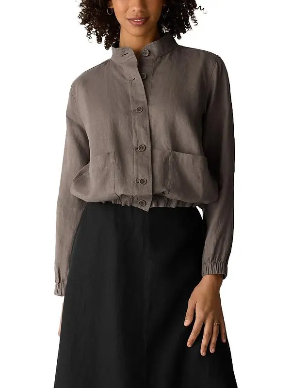 Eileen Fisher Stand Collar Linen Jacket - Walnut