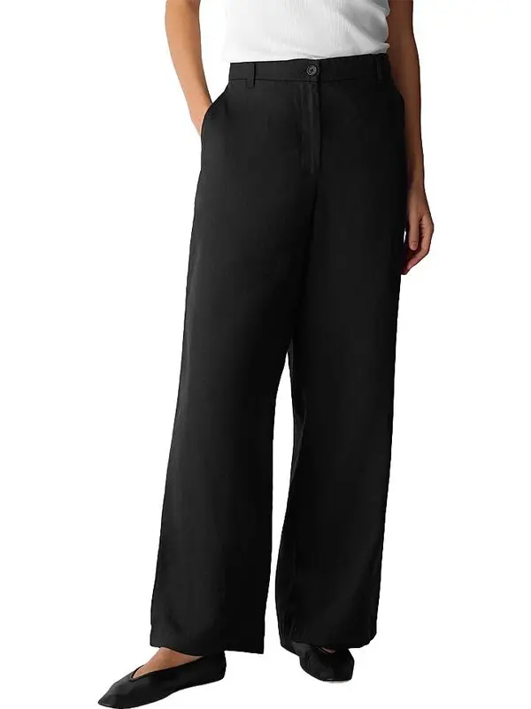 Eileen Fisher High-rise Wide-leg Linen Pants - Black