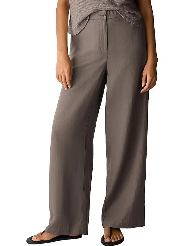 Eileen Fisher High-rise Wide-leg Linen Pants - Walnut