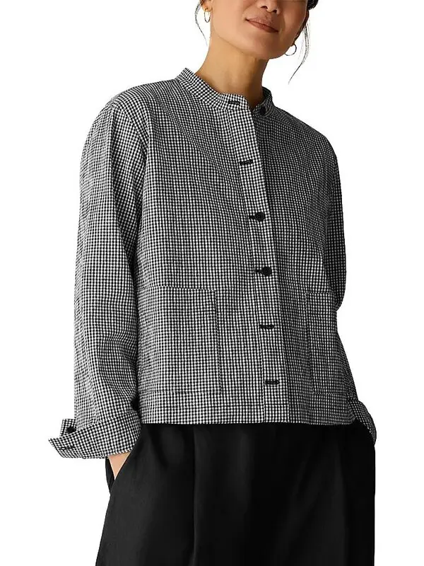 Eileen Fisher Mandarin Collar Jacket - Black/white