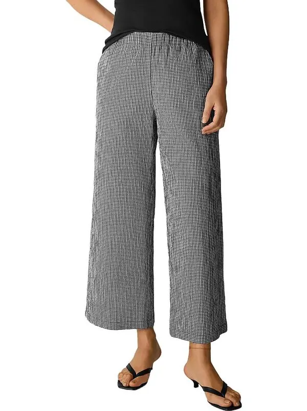 Eileen Fisher Check Print Wide Leg Ankle Pants - Black/white