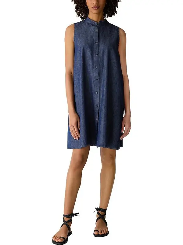 Eileen Fisher Lightweight Mandarin Collar Sleeveless Dress - Dark Indigo
