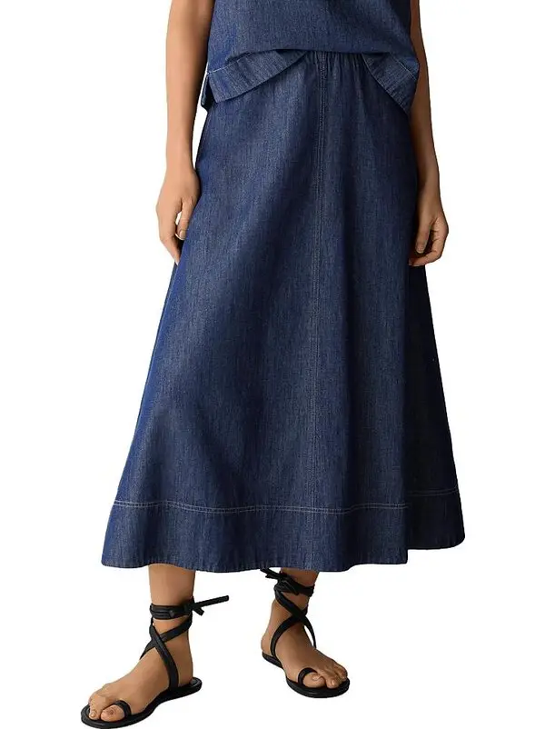 Eileen Fisher Lightweight Cotton Denim Skirt - Dark Indigo