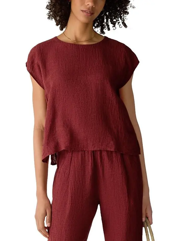 Eileen Fisher Jewel Neck Linen Top - Sdtom