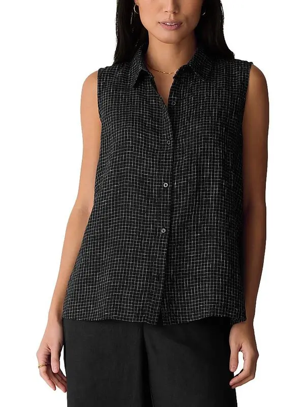 Eileen Fisher Classic Collar Linen Shirt - Black/white