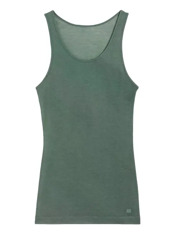 AMI Paris Logo-embroidered Cotton-blend Top - Grey