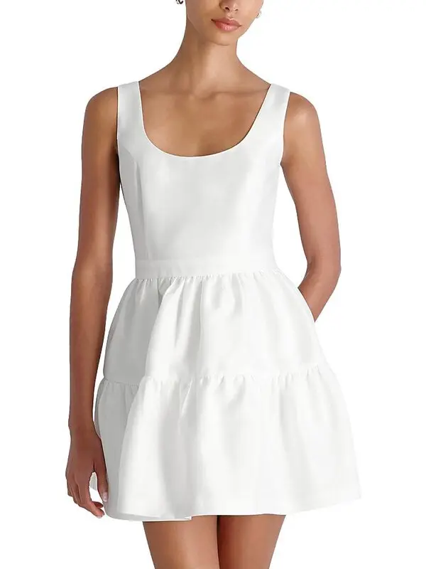 French Connection Structured Taffeta Tiered Flare Mini Dress - Summer White