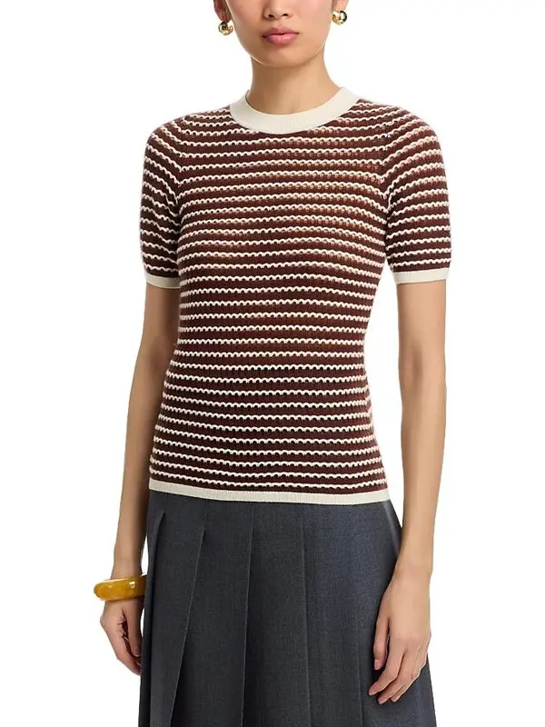 ZANKOV Short Sleeve Crewneck Sweater - Brown/ivory Multi