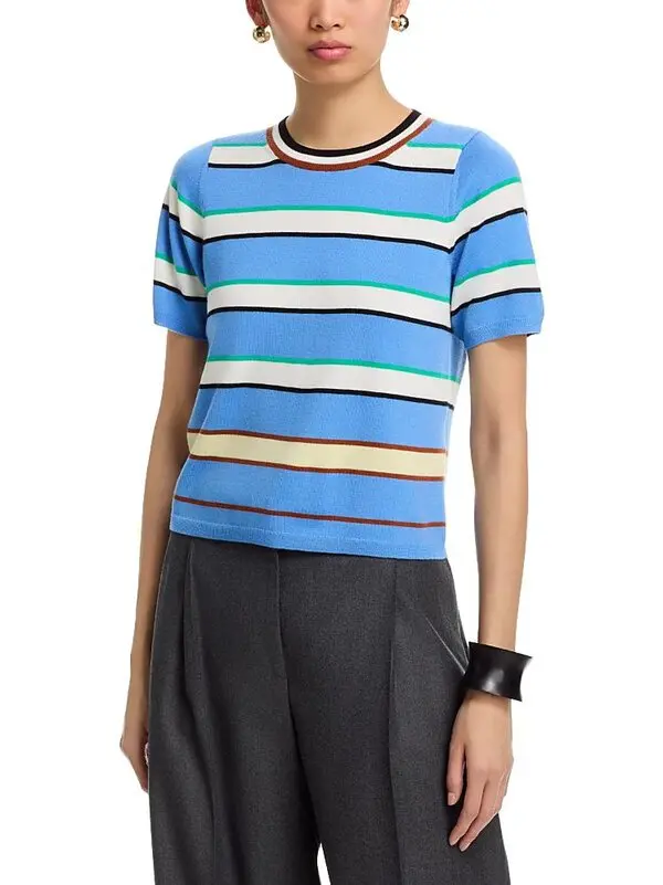 ZANKOV Striped Short Sleeve Sweater - Hyacinth