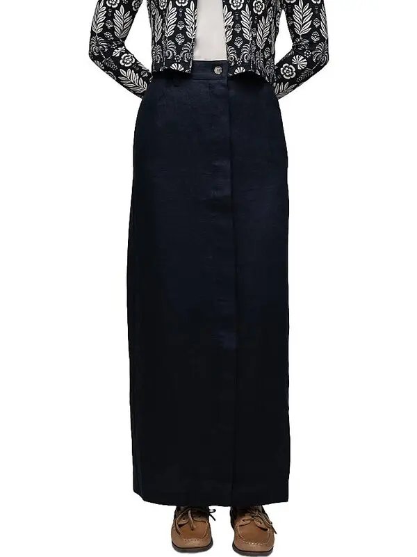 POINT Linen Sheath Skirt - Navy