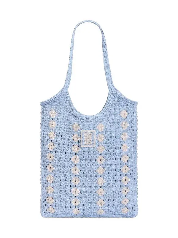 Sandro Two Tone Crochet Mesh Tote - Sky Blue