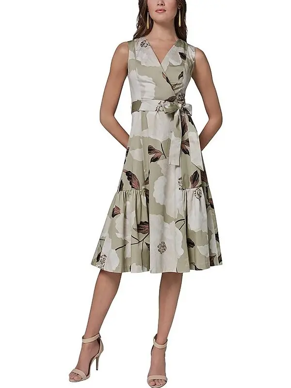 Donna Karan New York Sleeveless Printed Wrap Tiered Dress - Agave Multi