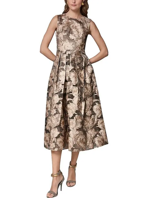 Donna Karan New York Pleated Metallic Jacquard Dress - Snow Petal
