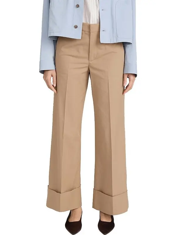 FRAME The Cuffed Slim Palazzo Pants - Khaki