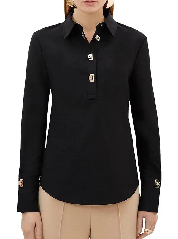 Karen Millen Techno Cotton Clasp Shirt - Black