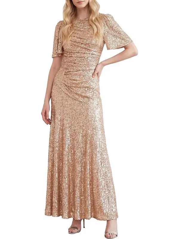 NEEDLE & THREAD Valentina Round Neck Maxi Dress - Beige