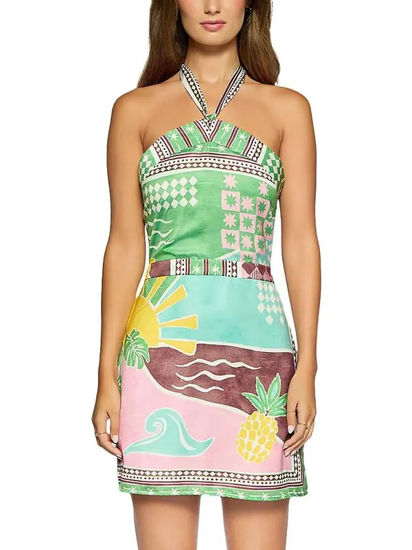 LOST + WANDER Isla Spell Halter Mini Dress - Green Multi