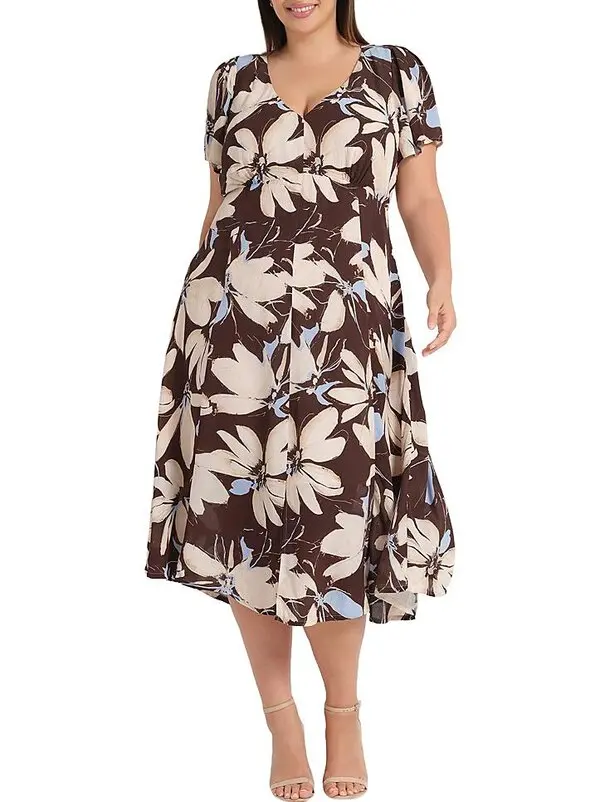 ESTELLE Caroline Midi Dress - Bluebell/chocolate