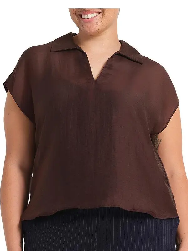 ESTELLE Kelly Collared Top - Chocolate