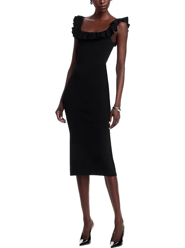 Michael Kors Ruffled Stretch Viscose Midi Dress - Black