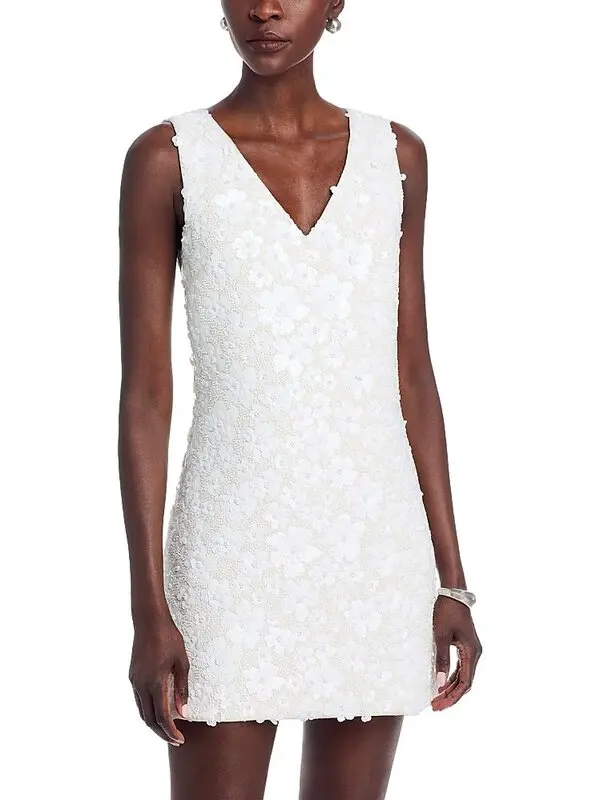 Michael Kors Sequin Flower V-neck Mini Dress - White