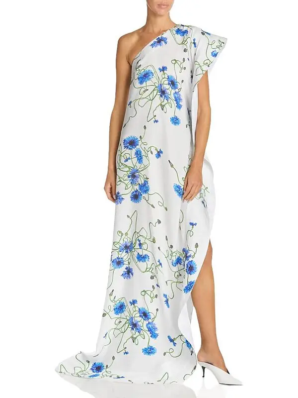 Stella McCartney Envers Satin Asymmetrical Dress - Cornflower
