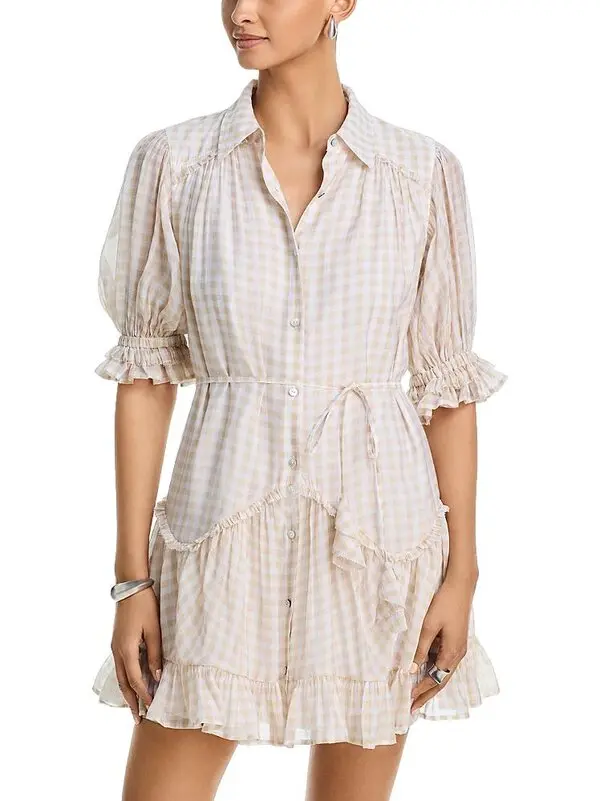 Cinq À Sept Gingham Voile Mini Dress - Khaki/white