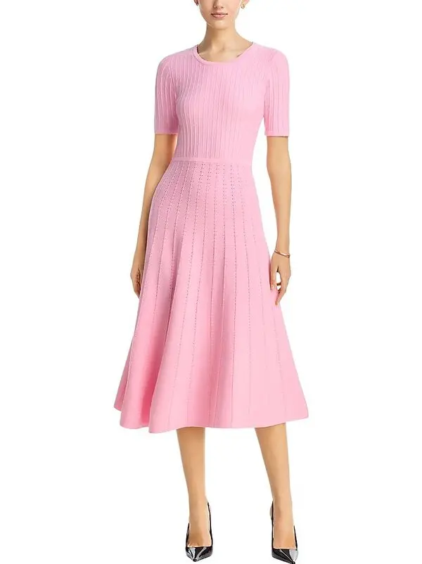 Elie Tahari Carla Ribbed Knit Sweater Dress - Rose Veil