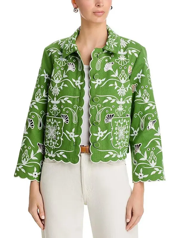 Elie Tahari Marianna Embroidered Jacket - Green Sky