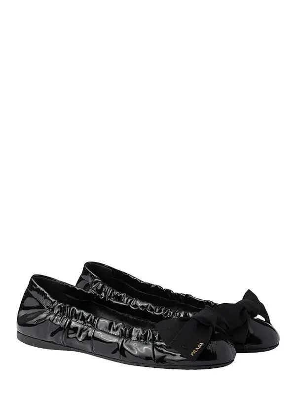 Prada Patent Leather Ballerinas With Bow Detailing - Black