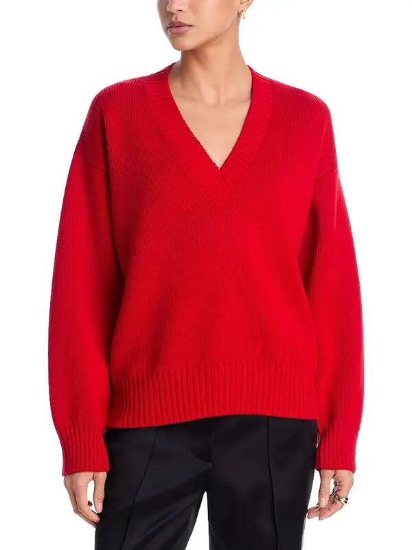RÓHE V-neck Cotton Sweater - Red