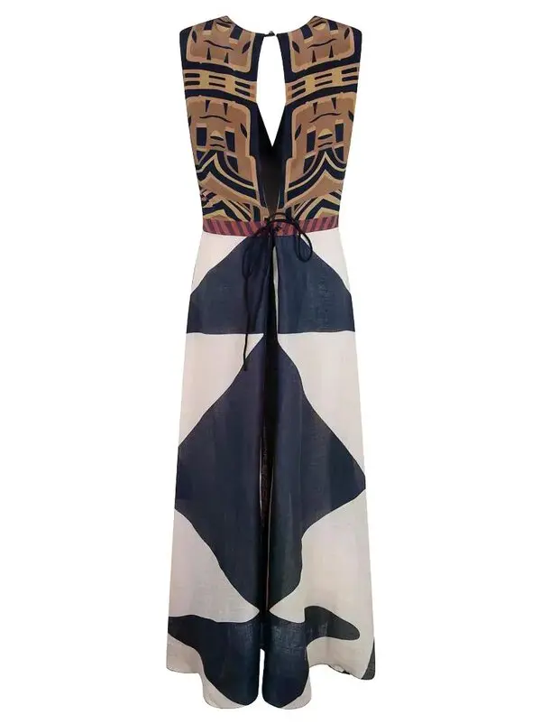 VOLANTIS Ginko Abstract-print Linen Dress - Blue