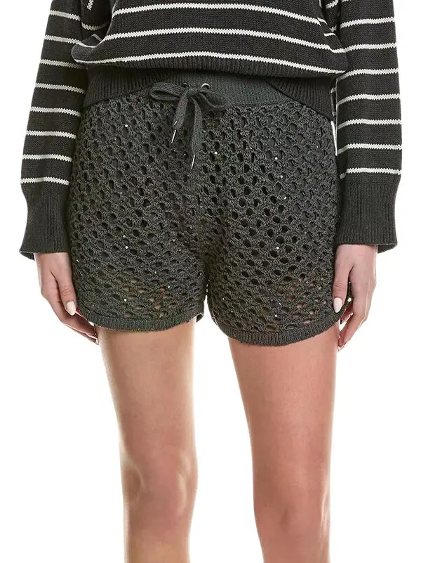 Brunello Cucinelli Sequin-embellished Crochet-knit Shorts - Grey