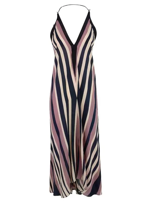 VOLANTIS Striped Silk Dress - Blue