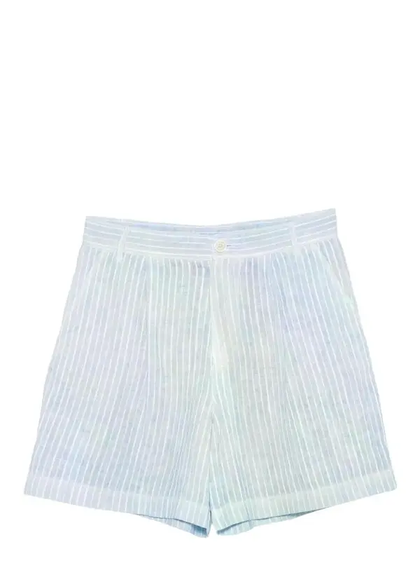 120% Lino Vertical-stripe Pleated Shorts - Blue